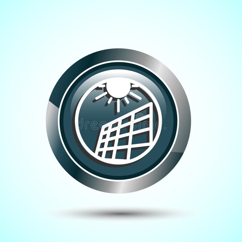 Solar Panel Icon Design Illustration, Solar Panel Power Station Sign, Gray Color Round Button ...