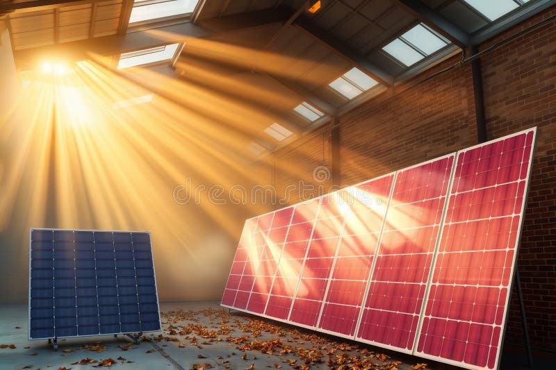 Sunlight Streams through Skylights on Modern Solar Panels, Generative ...