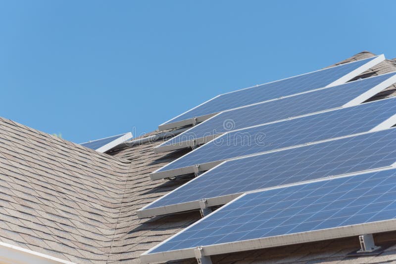 Solar Panel Installation on Asphalt Shingles Rooftop Stock Photo ...