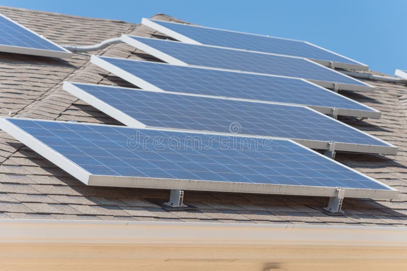 Solar Panel Installation on Asphalt Shingles Rooftop Stock Image ...