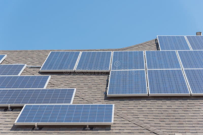 Solar Panel Installation on Asphalt Shingles Rooftop Stock Photo ...