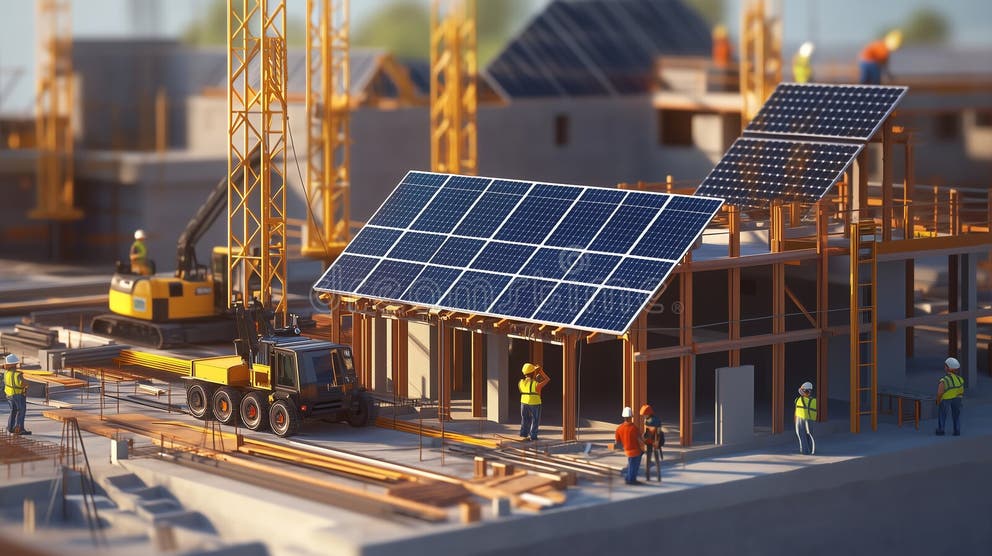 Solar Panel Installation: a 3D Vector Illustration of Renewable Energy ...