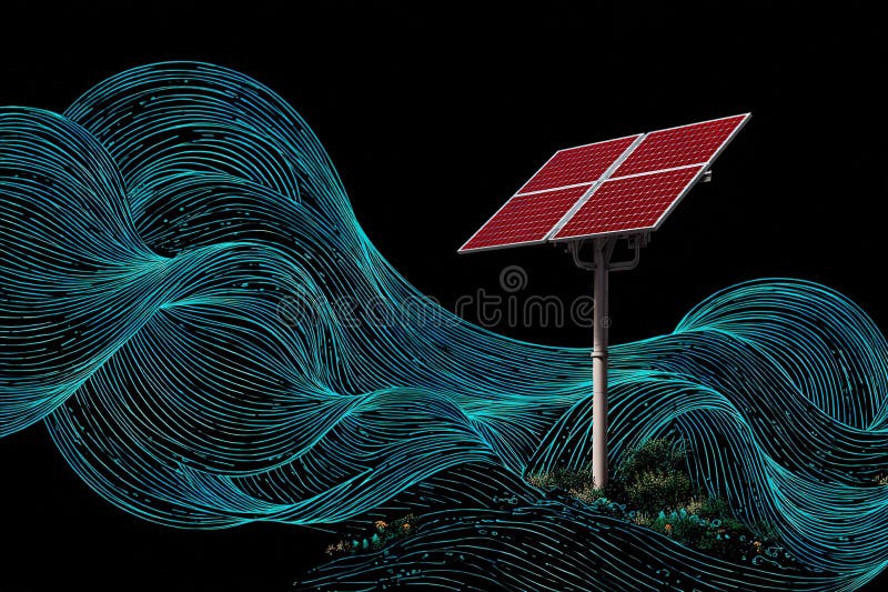 Solar Panel Installation with Digital Wave Patterns Representing Energy ...