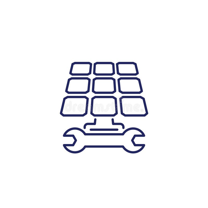 Solar Panel Installation Line Icon with a Wrench Stock Vector ...