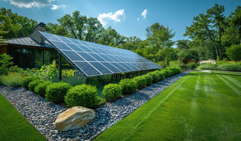 Solar Panel Installation on a Modern Home in a Lush Green Landscape ...