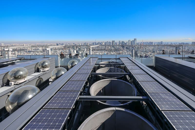 Solar Panel Installation Overlooking a Cityscape, Tokyo Dec 10 2024 ...