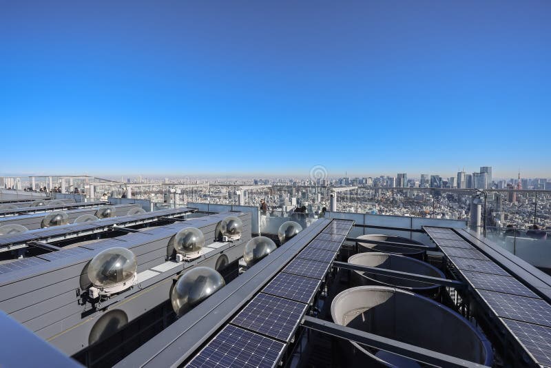 Solar Panel Installation Overlooking a Cityscape, Tokyo Dec 10 2024 ...