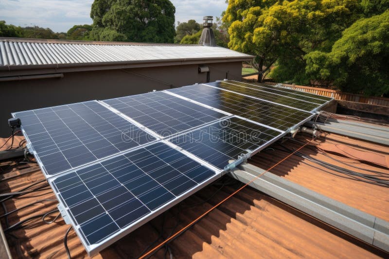 Solar Panel Installation, with the Panels on a Roof and Cables Running ...