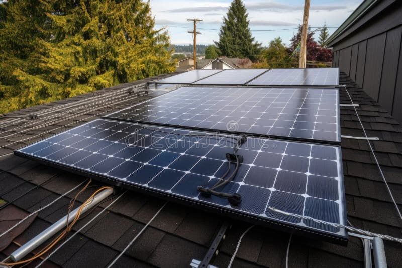 Solar Panel Installation, with the Panels on a Roof and Cables Running ...