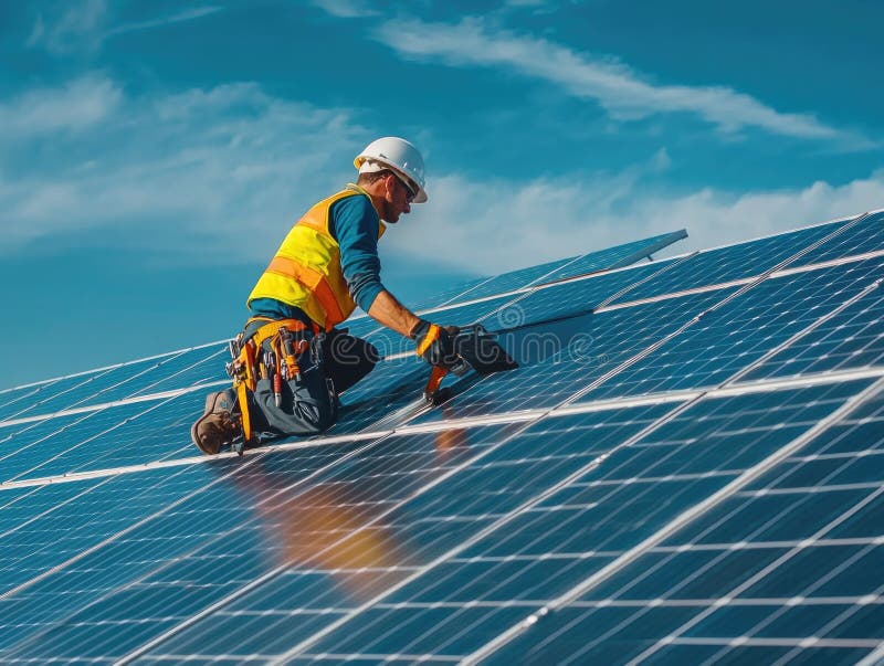 Solar Panel Installation stock photo. Image of building - 374673438