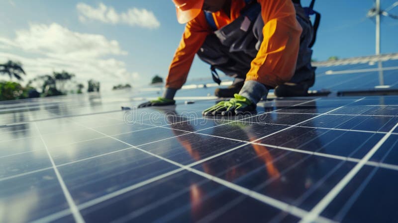 Solar Panel Installation by Professional Engineer at Sunrise ...