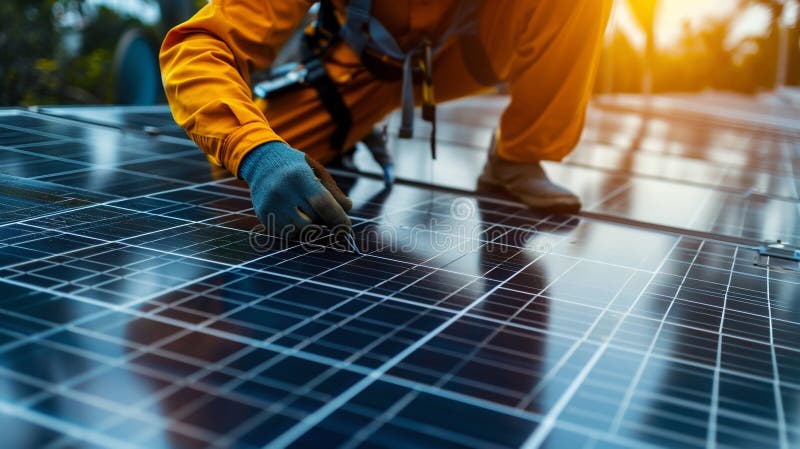 Solar Panel Installation by Professional Engineer at Sunrise ...