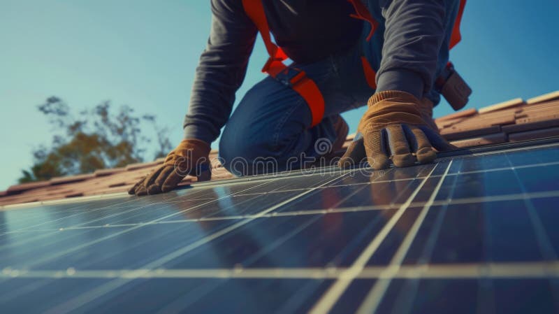 Solar Panel Installation by Professional Technician Stock Illustration ...