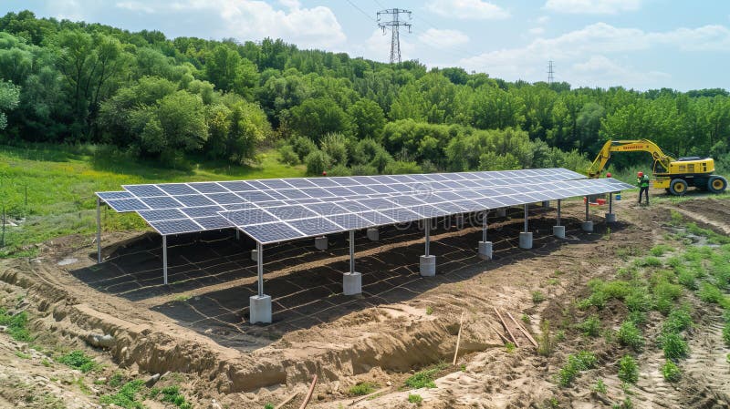 Solar Panel Installation in Progress on a Sunny Day, Renewable Energy ...