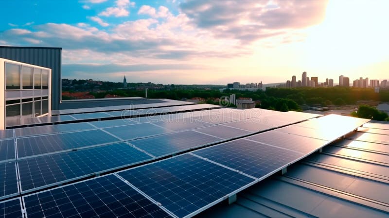 Solar Panel Installation on the Roof of an Office Building with a View ...