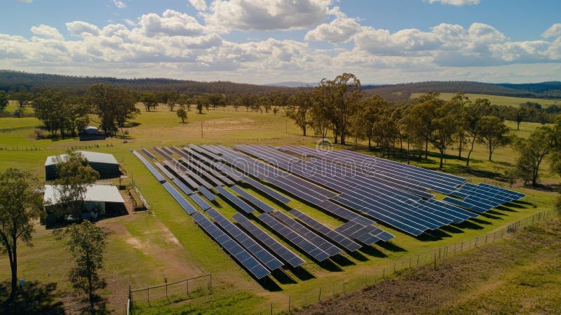 Solar Panel Installation in a Rural Landscape Stock Illustration ...