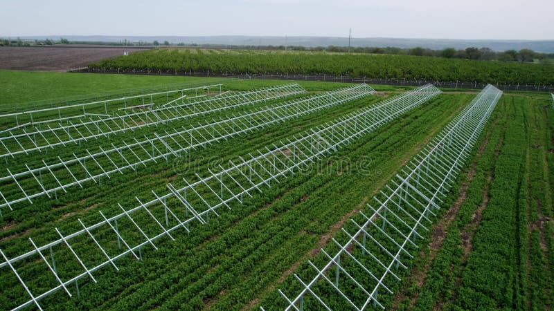 Solar Panel Installation Site on a Green Field with Framework ...
