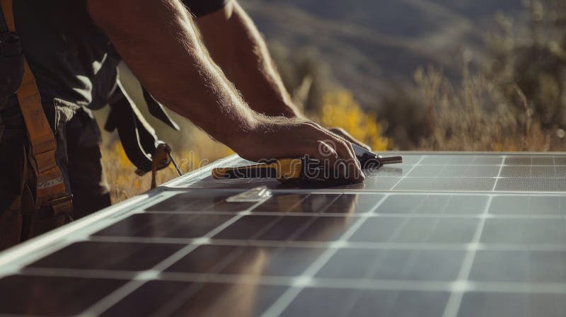 Solar Panel Installation Under Sunlight in a Mountainous Area by an ...