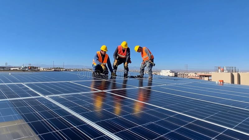 Solar Panel Installation Workers on Rooftop Clean Energy Stock Photo ...