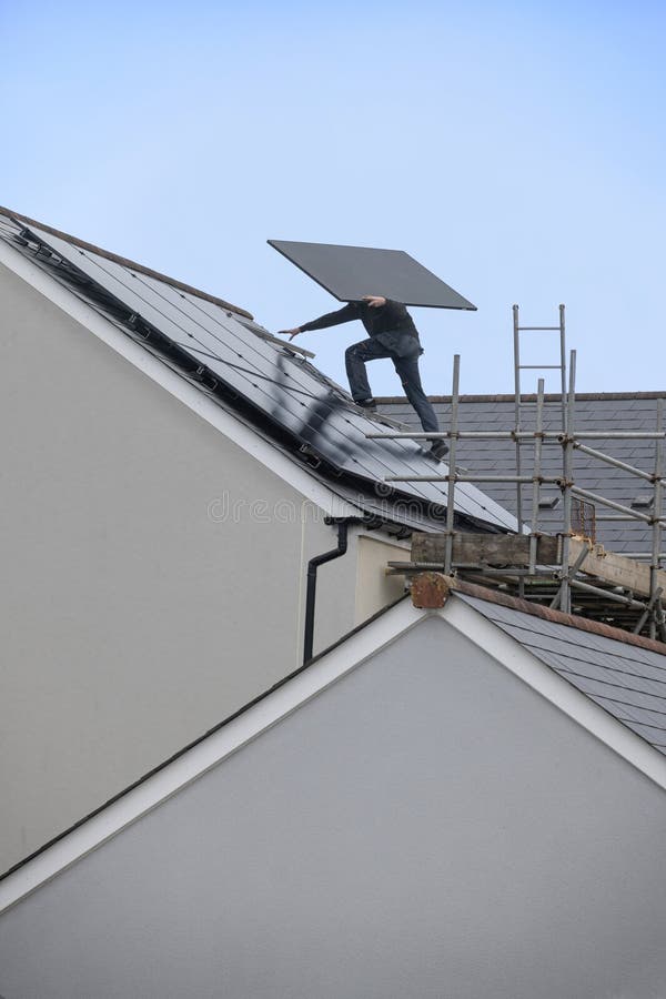 Solar Panel installer stock image. Image of handrail - 344096269