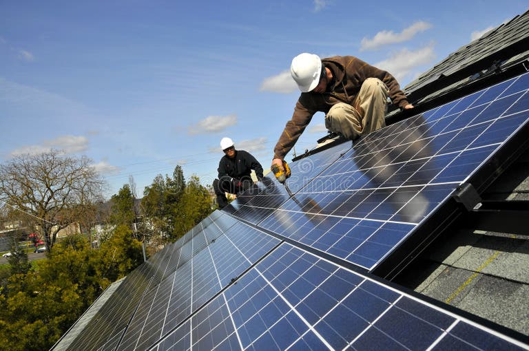 Solar Panel Installers 4 stock image. Image of efficiency - 18729995