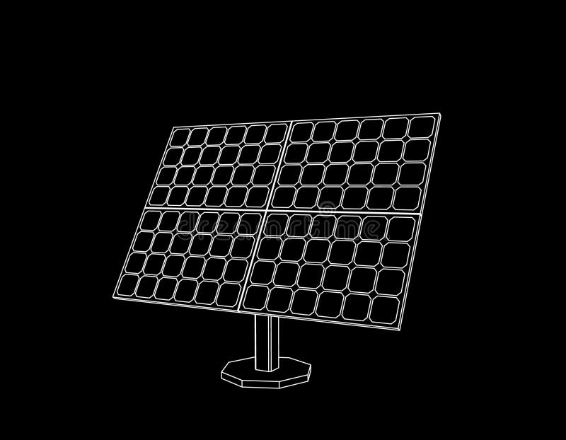 Solar Panel. Isolated on Black Background. Vector Outline Illustration ...
