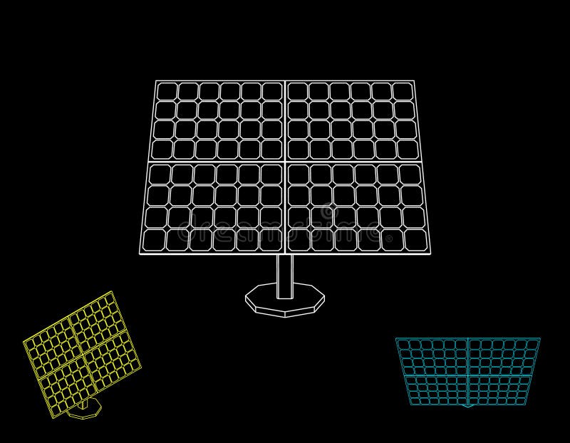 Solar Panel. Isolated on Black Background. Vector Outline Illustration ...