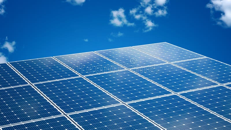 Solar Panel Isolated on a Blue Sky. Solar PV Modules. Clouds Stock ...