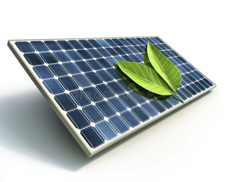 Eco-Friendly Solar Panel with Green Leaves Stock Illustration ...