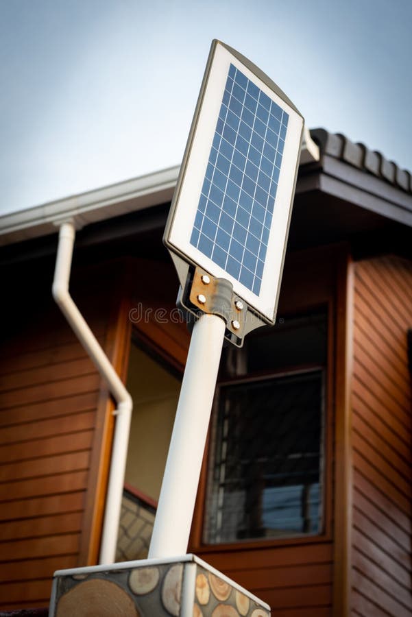 Solar Panel Led Lights on the Fence. Green Energy Source. Energy ...