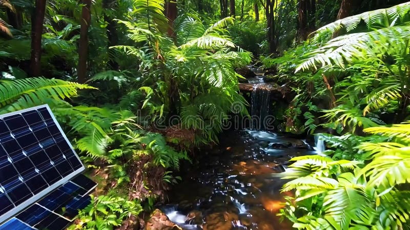 Solar Panel in Lush Forest Stream Stock Video - Video of ...