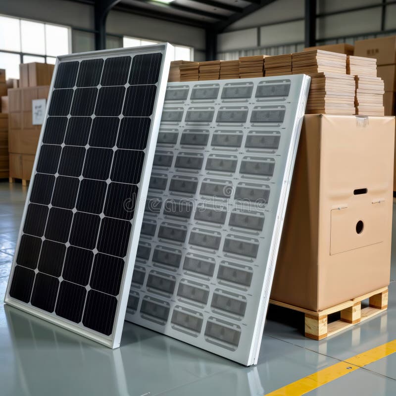 Factory Comparison of Finished Solar Panels and Components, Generative ...