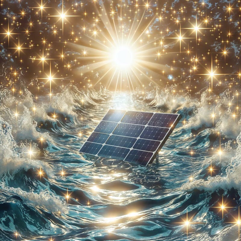 A Solar Panel Floats in the Ocean, Surrounded by Crashing Waves and a ...
