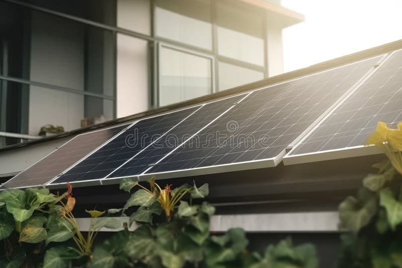 Solar Panel on Modern Apartment Building Facade in City. Stock ...