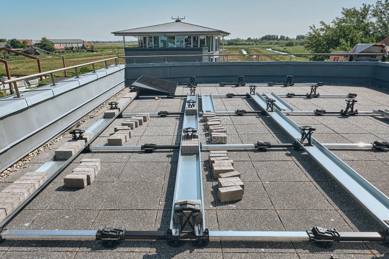 Solar Panel Mounting System Installation on Modern Rooftop Terrace ...