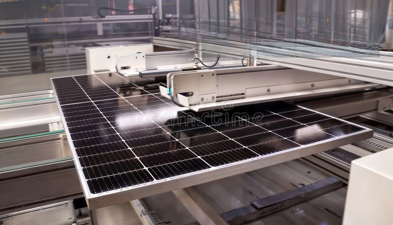 Solar Panel on the Conveyor Belt in a Large Industrial Plant. Stock ...