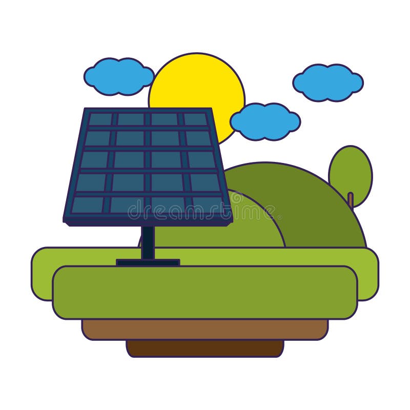 Solar Panel in Nature Landscape Blue Lines Stock Vector - Illustration ...
