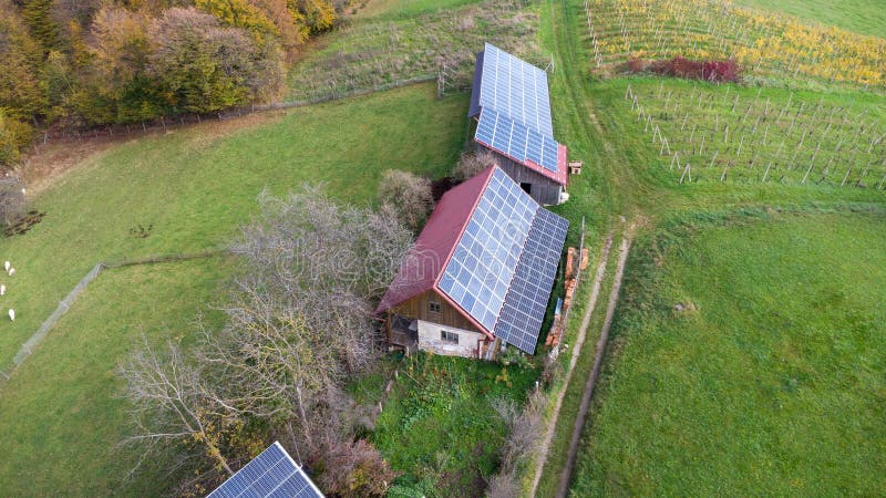 Solar panel on old house stock photo. Image of waterway - 261557290