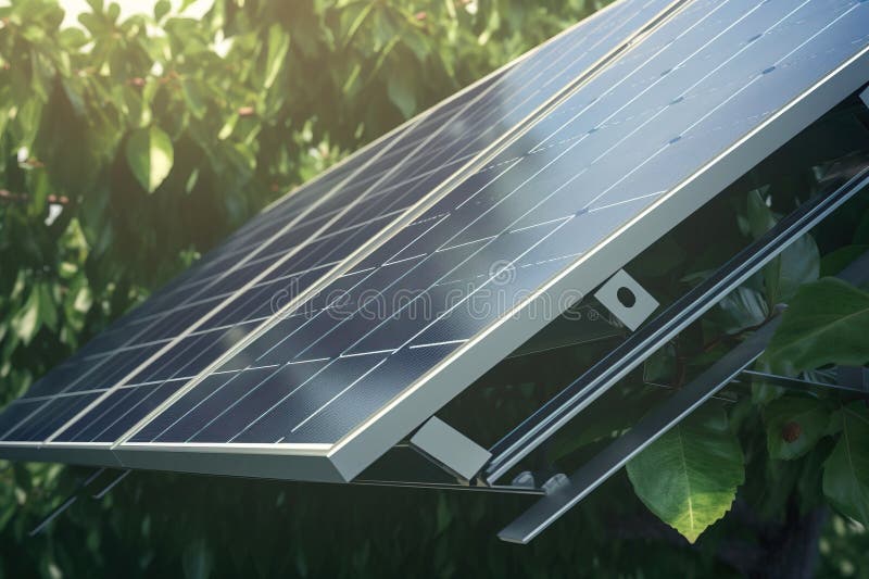 Solar Panel in an Orchard in Sun. Clean Technologies of Future Stock ...