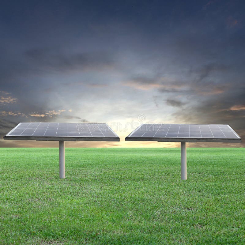 Solar Panel in Outdoor on Green Lawn. Stock Photo - Image of summer ...
