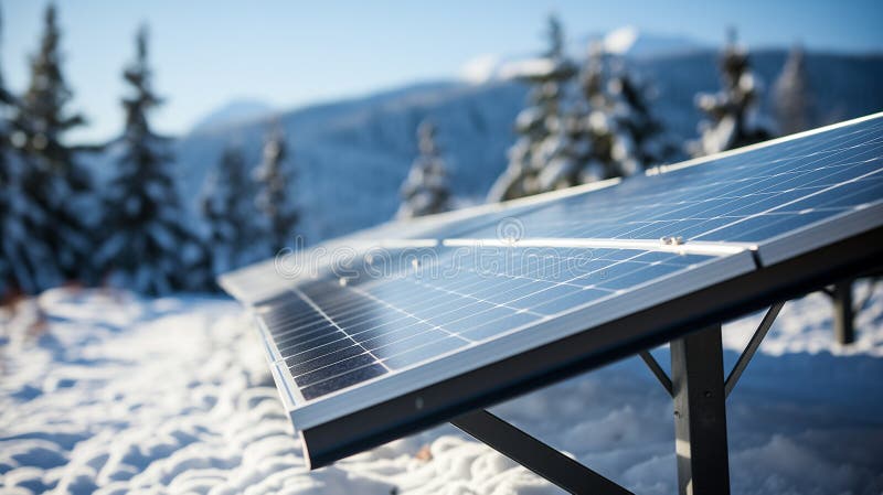 Solar Panel Over Winter Mountain and Shining Sun. Solar Energy Green ...
