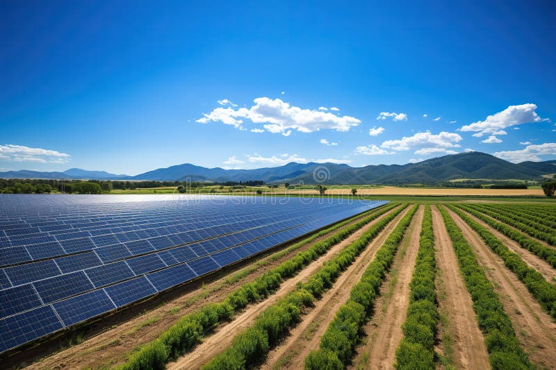 Solar Panel Park in a Field. Solar Energy Concept. Generated by ...