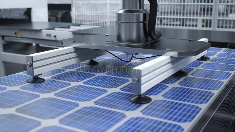Solar Panel Placed on Conveyor Belt, Operated by High Tech Robot Arm ...