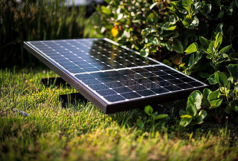 Solar Panel on the Grass in the Garden. Selective Focus, Generative Ai ...
