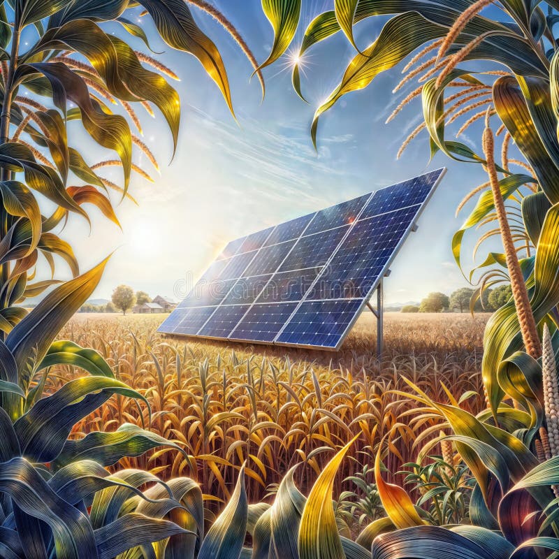 Solar Panel in the Cornfield: Green Energy Hero, Generative Ai Stock ...