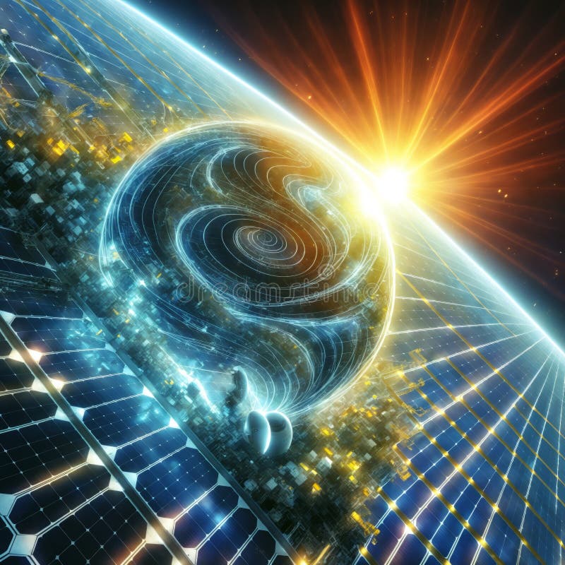 Solar Panel and Planet Earth with Sun Rays. 3D Illustration ...