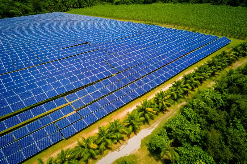 Solar panel plantation stock illustration. Illustration of modern ...