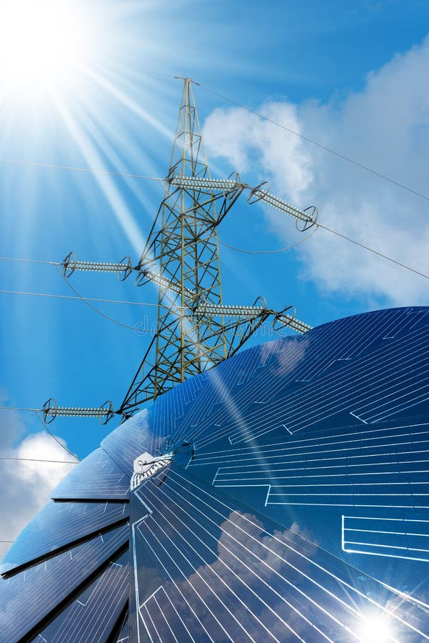 Solar Panel - Power Line and Sun Rays Stock Image - Image of detail ...