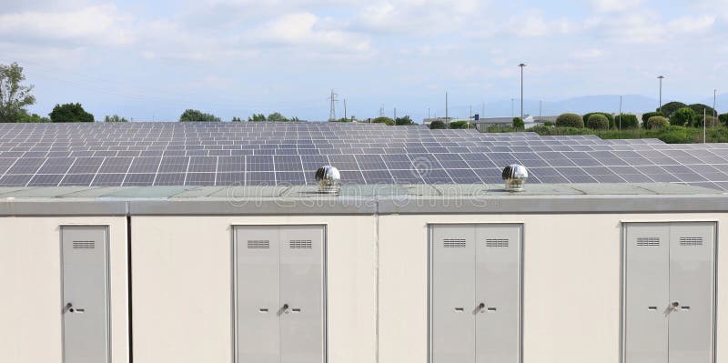 Solar Panel Power Plant with Storage and Utility Building in Front of ...