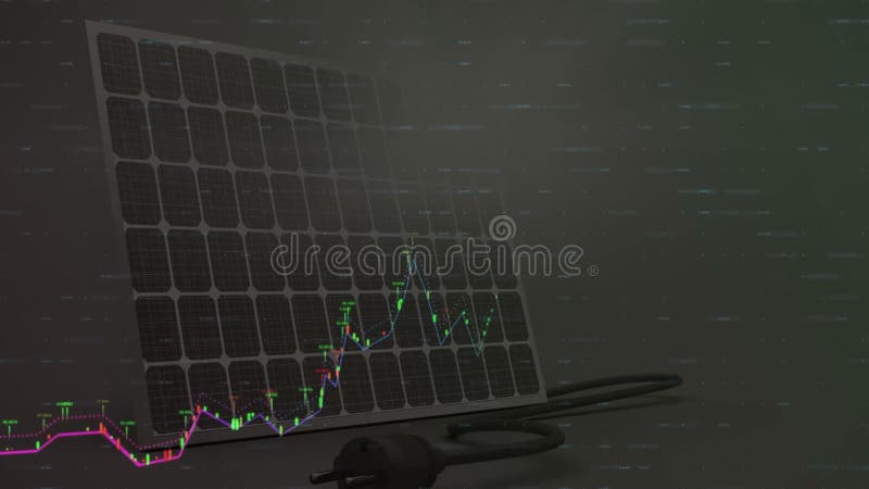 Solar Panel with Power Plug and Financial Data Chart Animation Stock ...